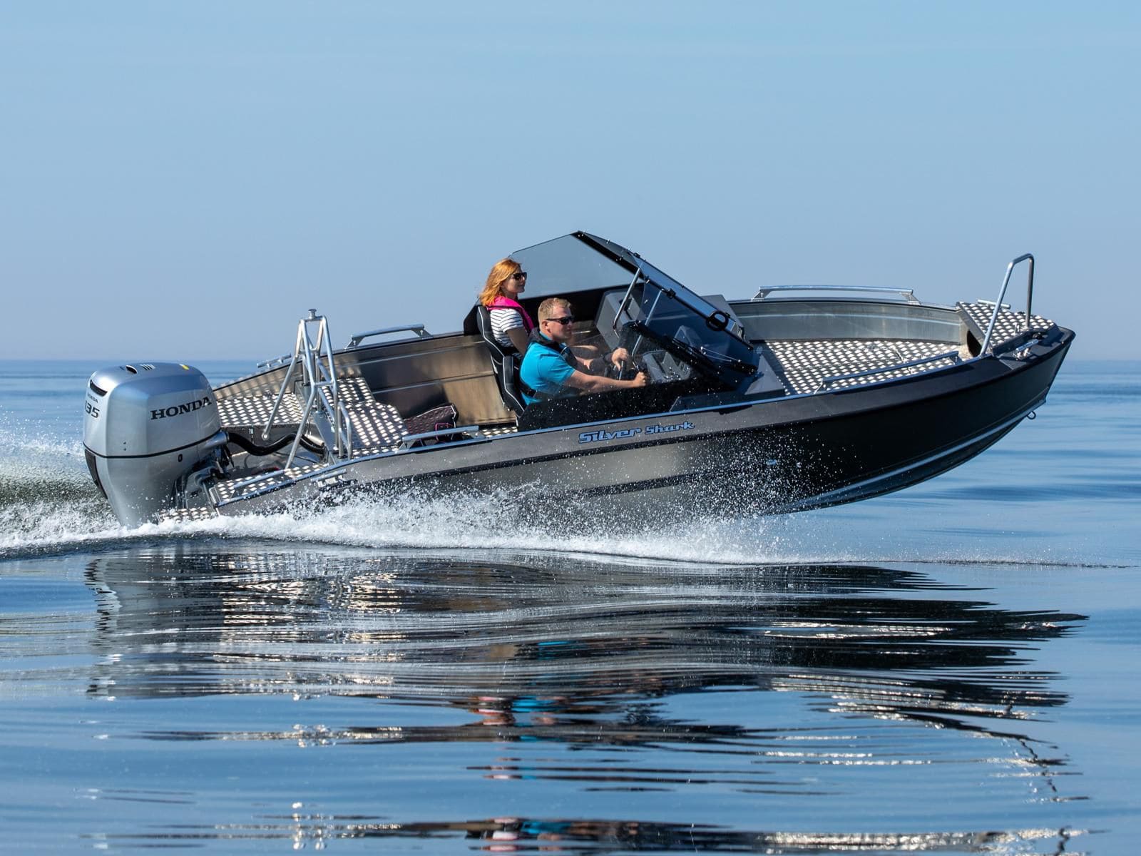 Outboard runabout - SHARK BRX - Silver - dual-console / bowrider / open