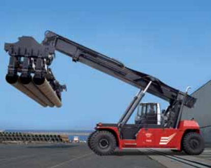 Reach-stacker with top-lift spreader / loaded container - F500.RS1 ...