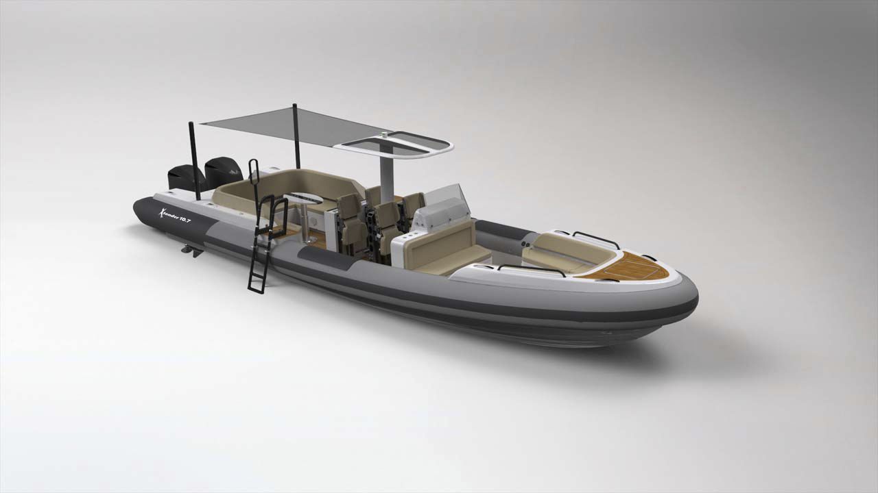 Outboard inflatable boat - 10.7M - Xtenders - twin-engine / rigid ...