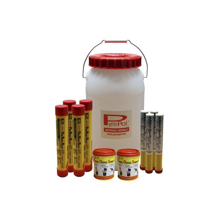 Offshore distress kit for boats (hand-held flares and smoke signals ...