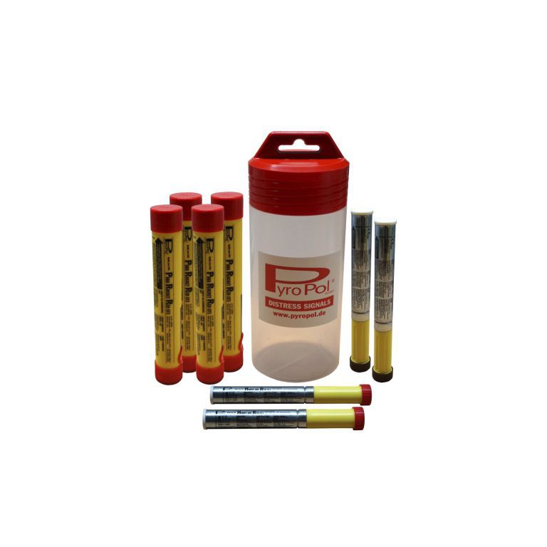 Coastal distress kit for boats (hand-held flares and smoke signals ...