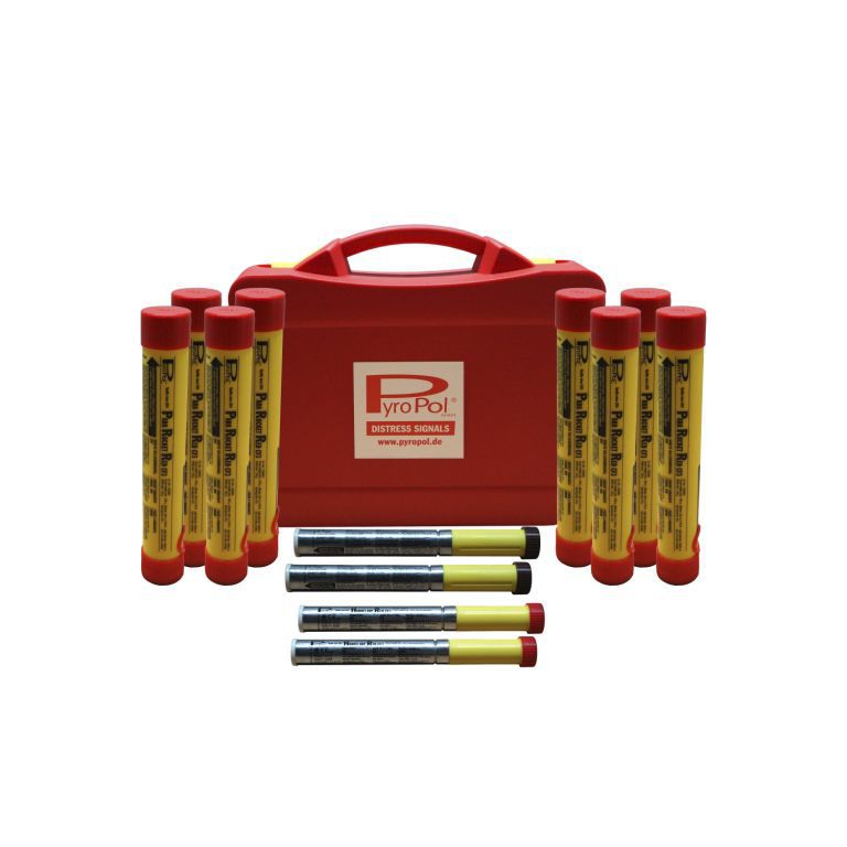 Offshore distress kit for boats (hand-held flares and smoke signals ...