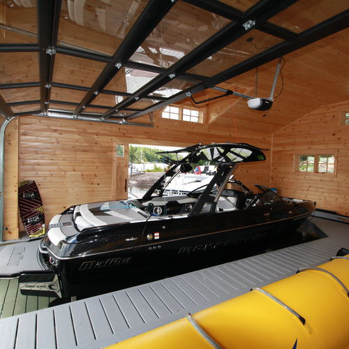 Boat lift - Hidden Beam - R & J Machine - dock-mounted / hydraulic