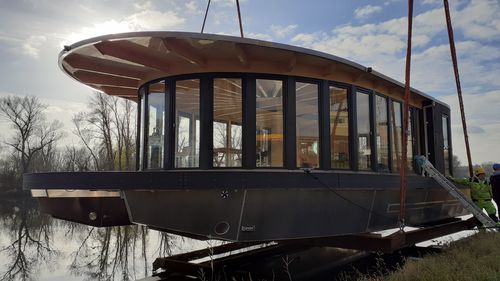 Catamaran houseboat - HOUSE - BARKMET BOATS - outboard / electric / diesel
