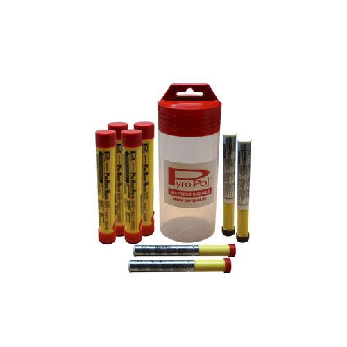 Coastal distress kit for boats (hand-held flares and smoke signals ...