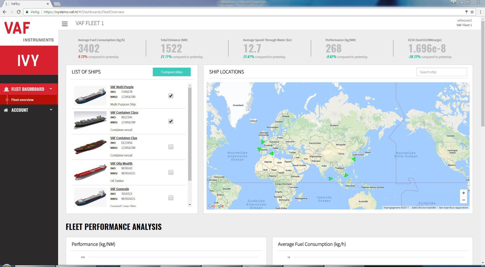 Software de gestão de frota - VAF Instruments B.V. - para navio